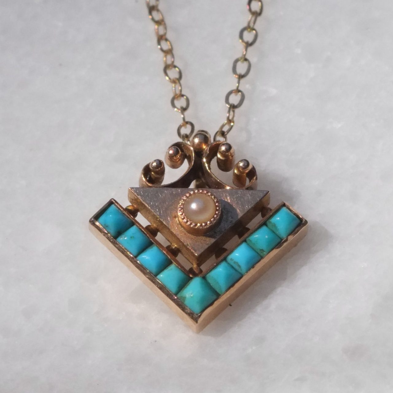 Victorian Turquoise and Seed Pearl Pendant - The Antiquarian
