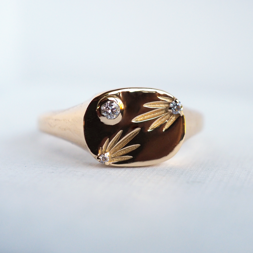 14k Gold Diamond Star Signet Ring - The Antiquarian