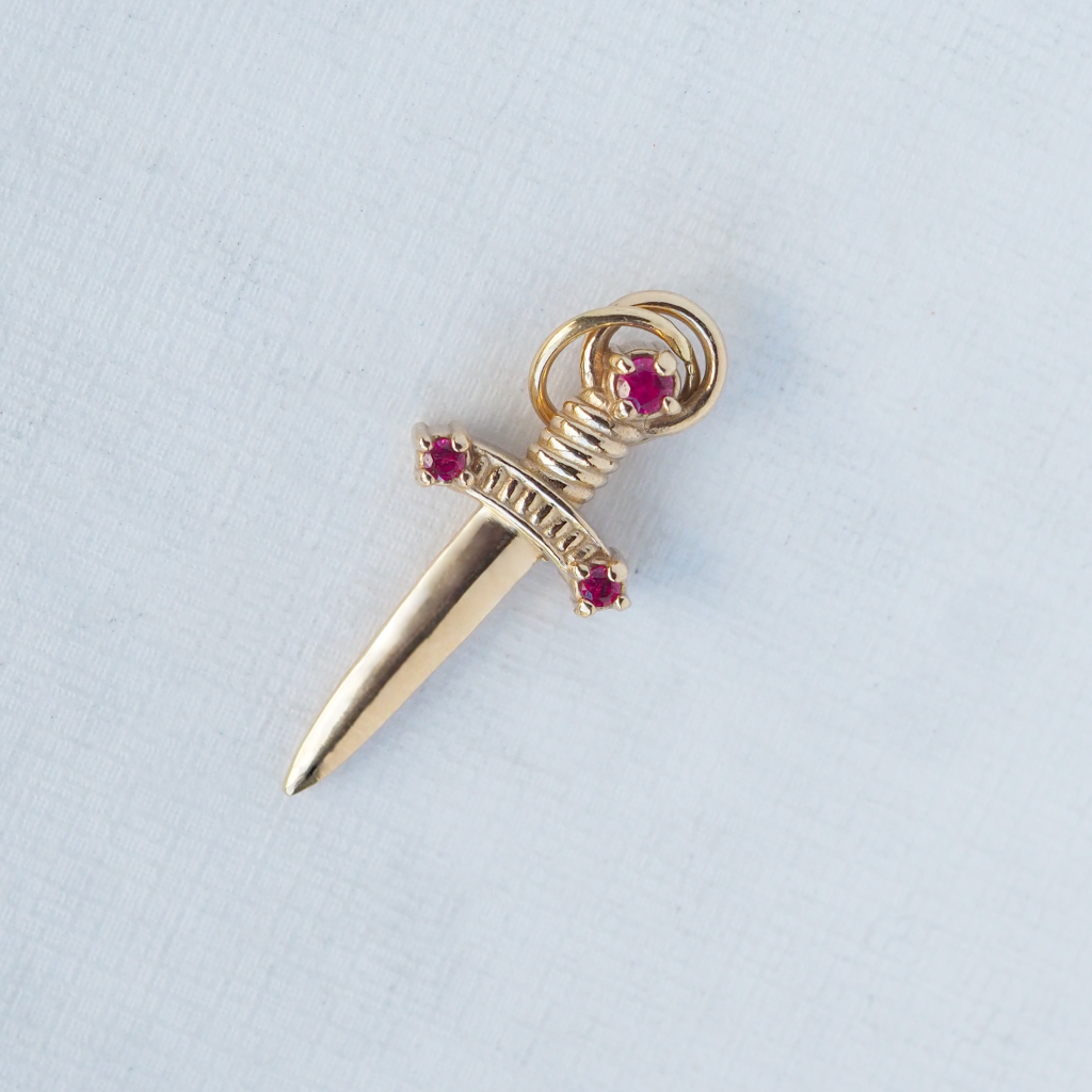 14k Gold Ruby Dagger Charm - The Antiquarian