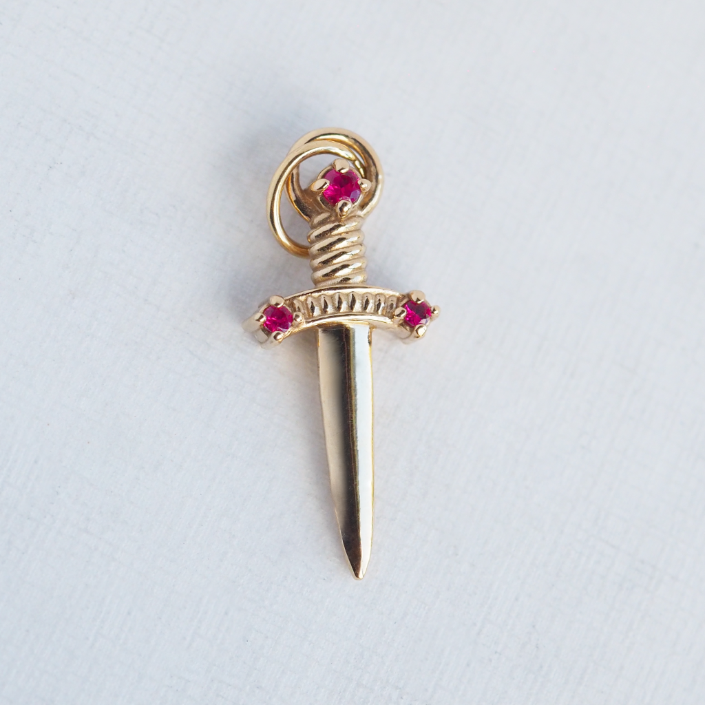 14k Gold Ruby Dagger Charm - The Antiquarian